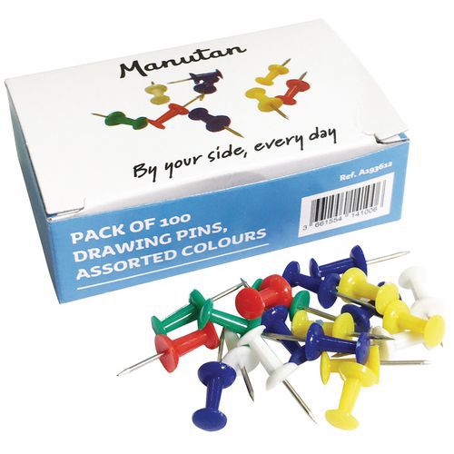 Chinchetas de colores surtidos - Caja de 100 - Manutan - Manutan.es
