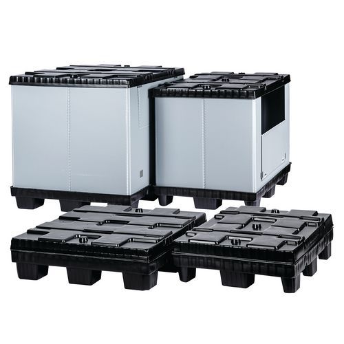 Caja-palet plegable Mega Pack - Con panel lateral abatible - Manutan.es